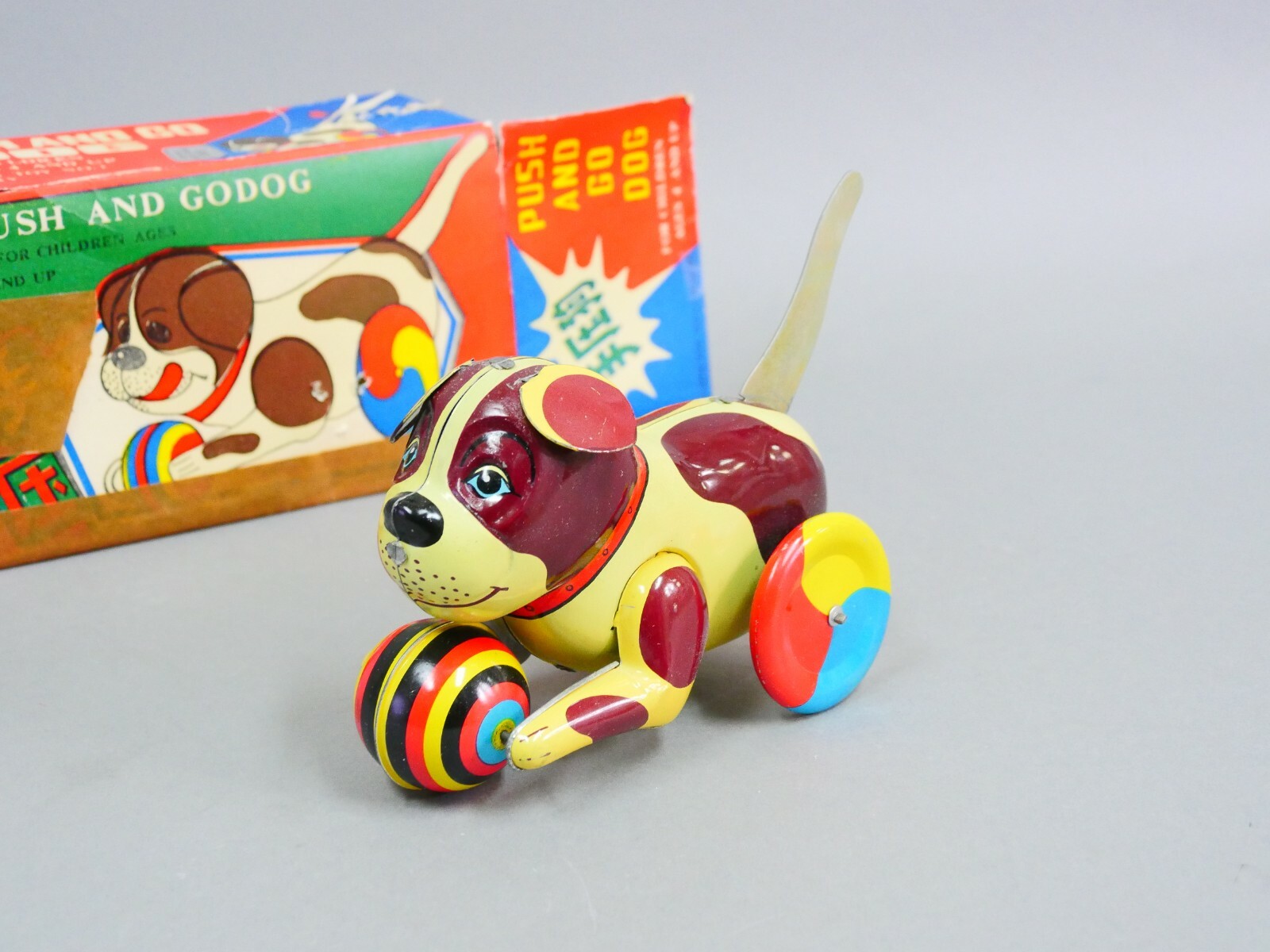 Vintage Tin Metal TOY PUSH AND GO DOG Mechanical Toy | eBay