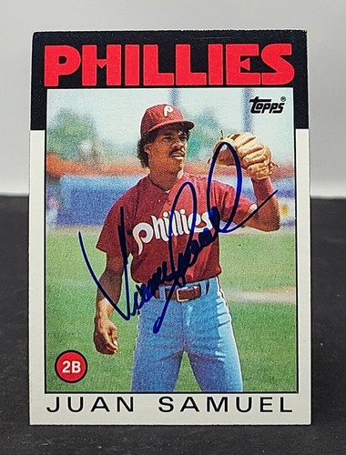 JUAN SAMUEL Signed Autograph 1986 Topps Baseball Card #475 Philadelphia ...