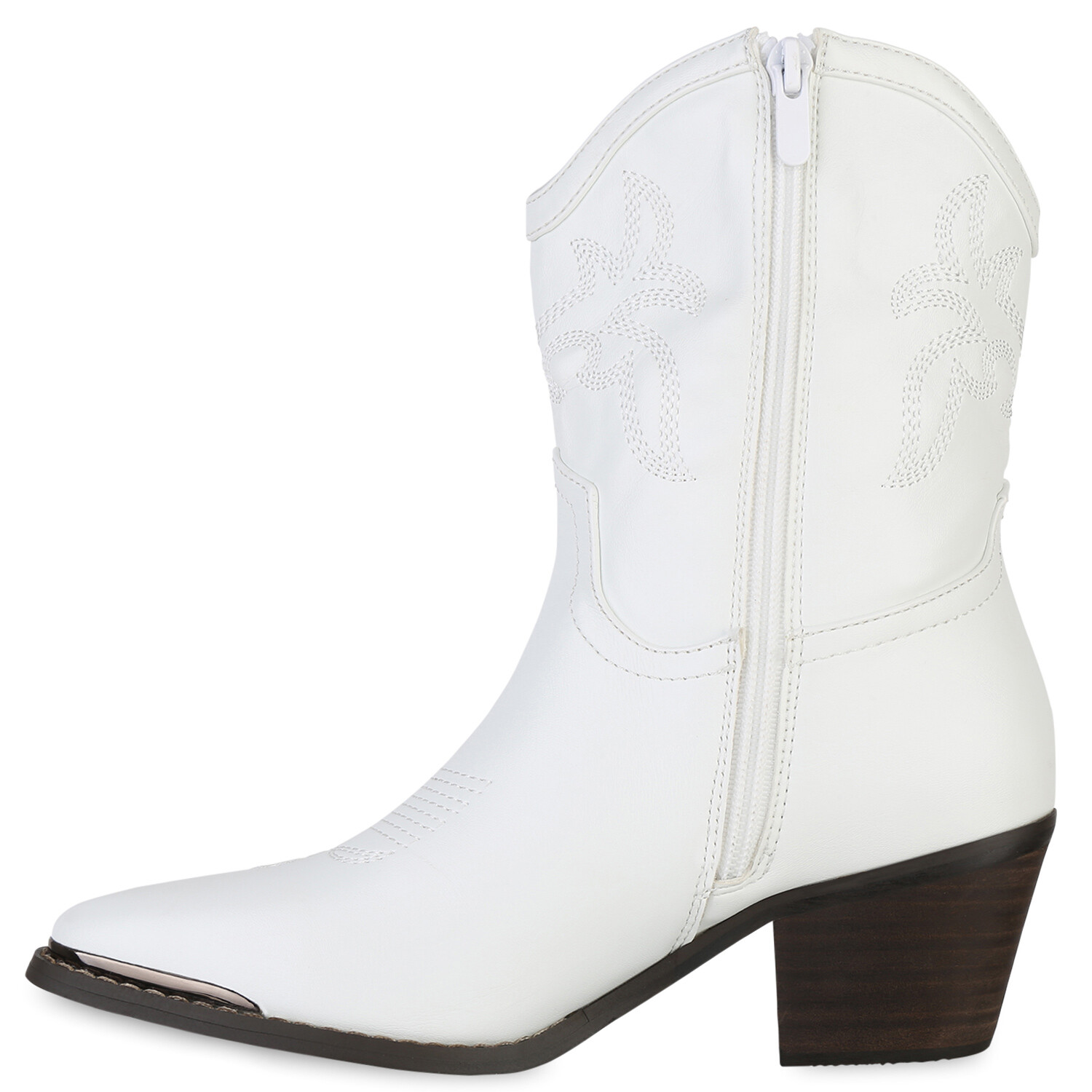 Damen Cowboy Boots Stiefeletten Stickereien Holzoptikabsatz 839934 ...