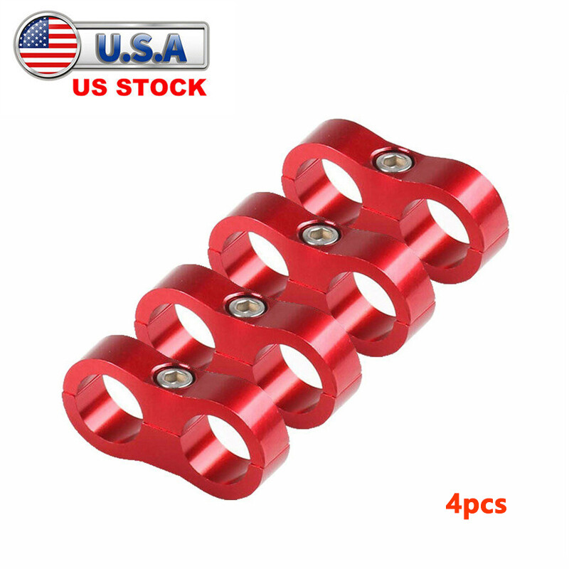 4pcs Red 8AN Hose Separator Clamp Bracket Adapter AN8 for Oil Fuel Line ...