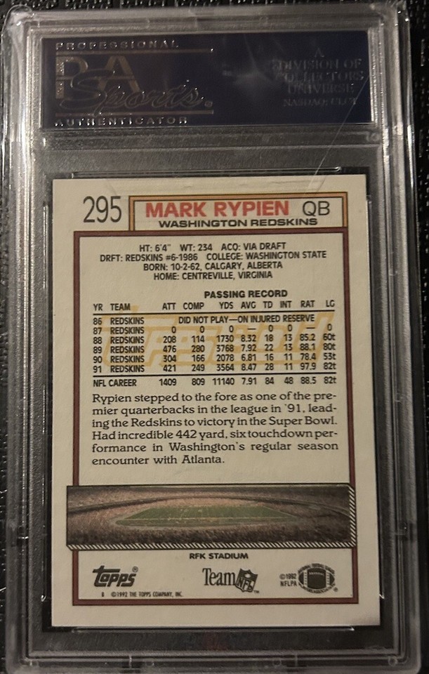 1992 Topps Gold Mark Rypien PSA/DNA Hand Signed Auto Autograph Redskins ...