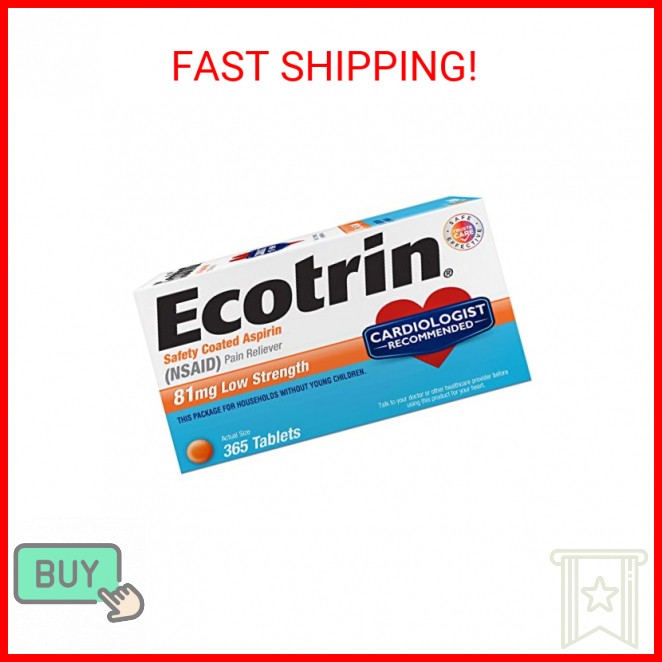 Ecotrin Low Strength Aspirin, 81mg Low Strength, 365 Safety Coated ...
