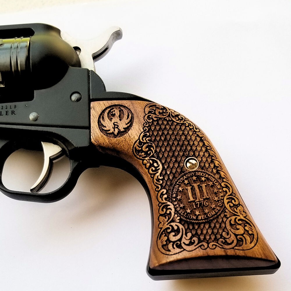 Ruger Vaquero Blackhawk Wrangler Walnut Wood Grips XR3-RED Frame Scroll ...