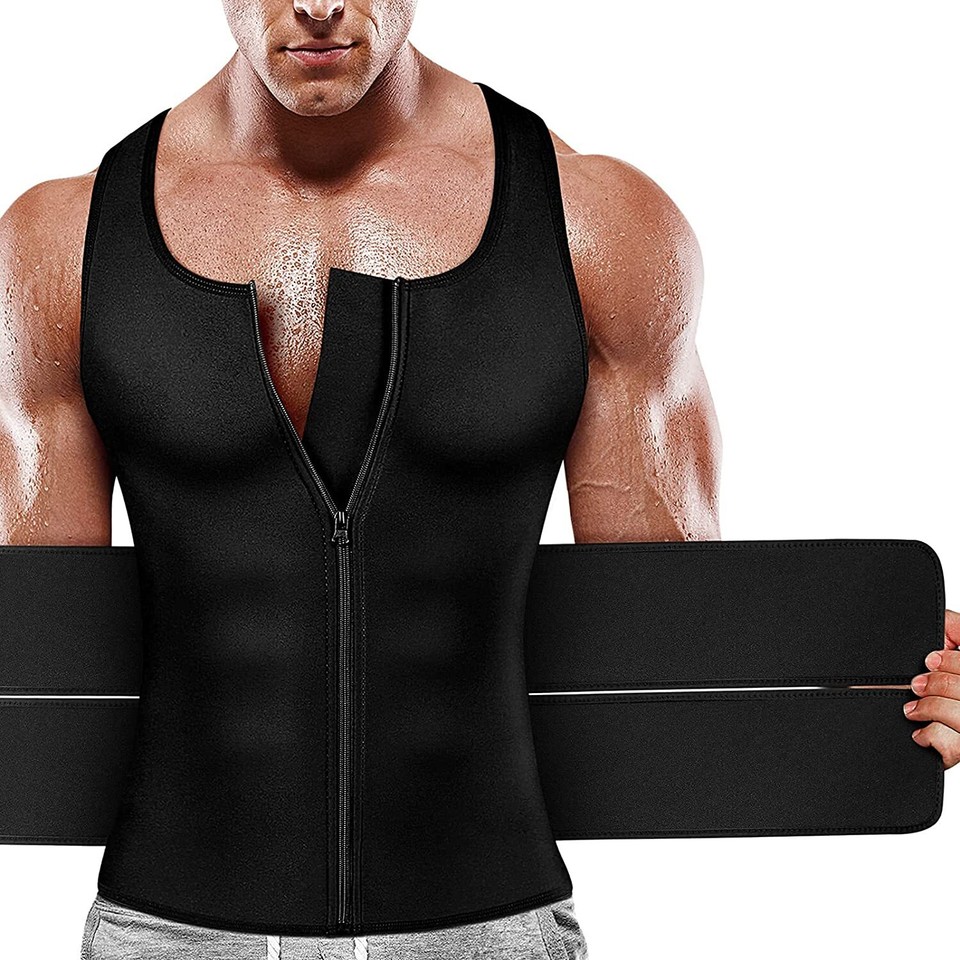 Men Sauna Vest Waist Trainer Sweat W/ Belt Body Shaper Fat Burner ...
