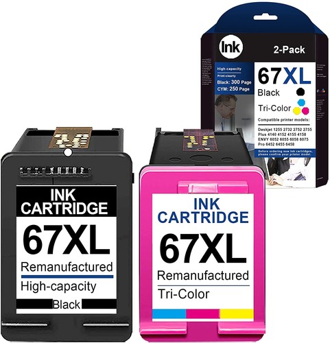 2 67XL Ink Cartridge for HP 67 Ink Combo Envy 6000 6010 6055 6020e 6052 ...