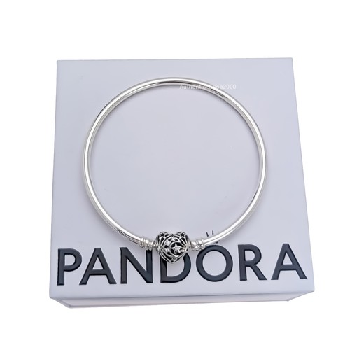 New 100% Authentic PANDORA 925 Silver Celestial Heart Bangle Bracelet ...