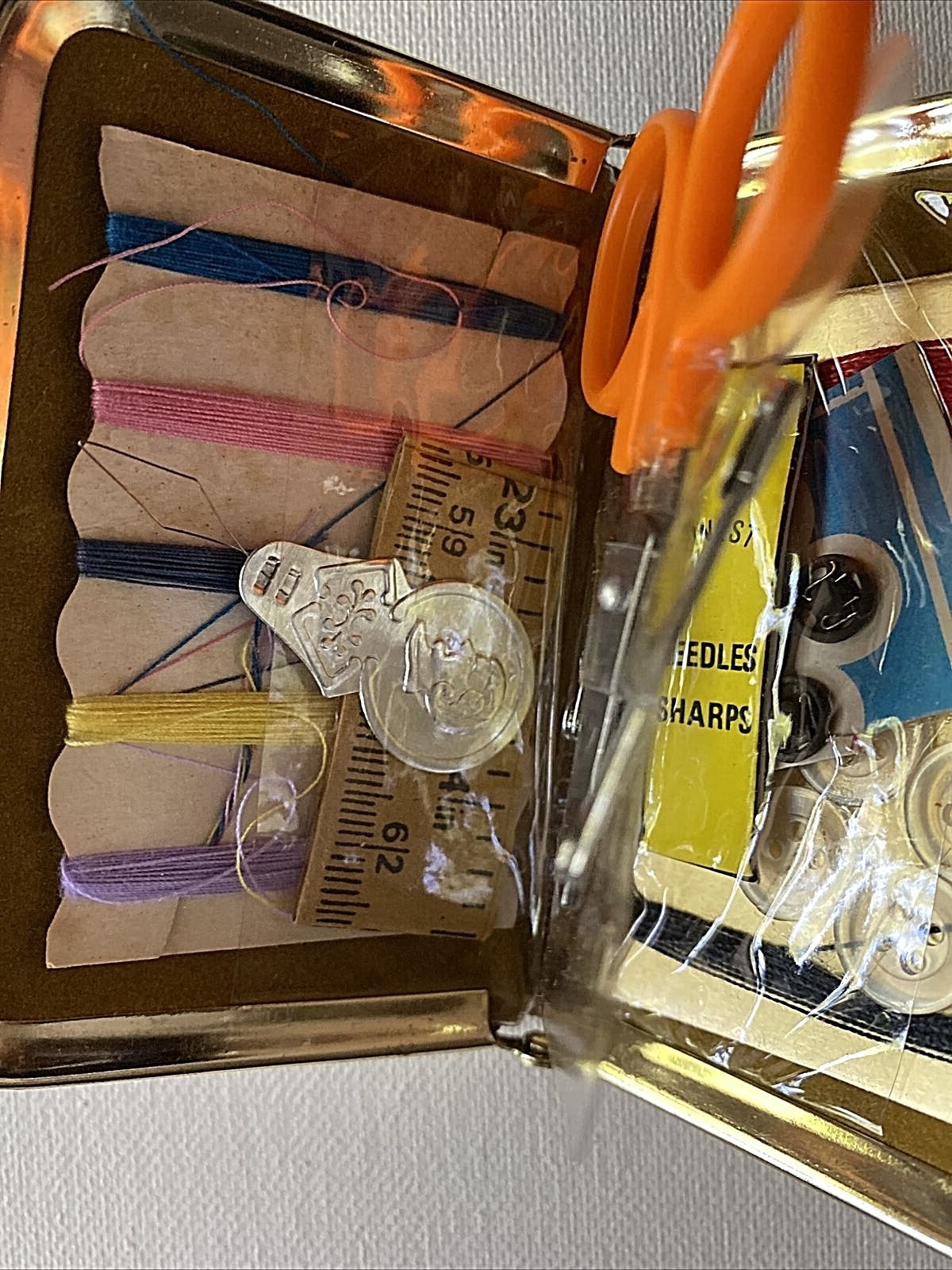 Vintage Sewing Kit Biege Leather Travel Case Kiss Lock Purse | eBay