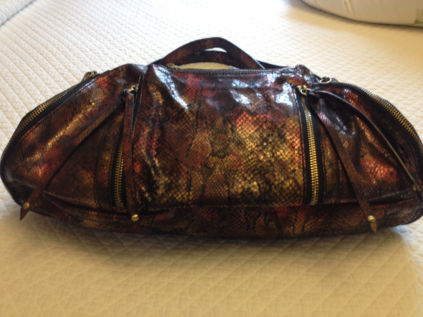 CHEZ FINE LEATHER GOODS by CHERYL LEATHER SNAKE EMBOSSED HANDBAG ...