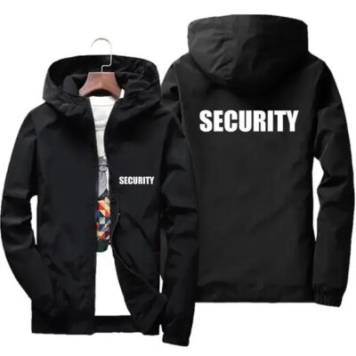 Black Security Guard Mens Jacket Windbreaker Hooded | eBay