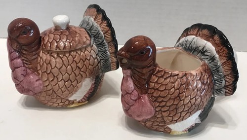 Vintage Harvest Time Ceramic Turkey Design Sugar & Creamer Pitcher ...