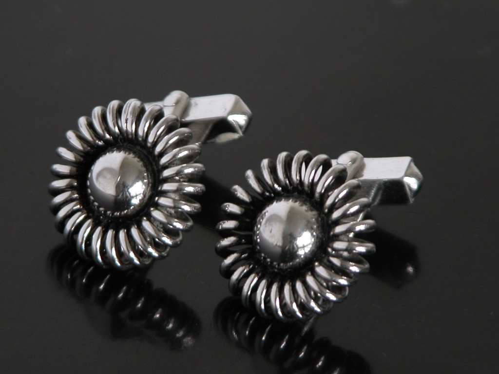 Vtg SWANK Mid Century Modern Cufflinks Spiral Spring Round Silver Tone ...
