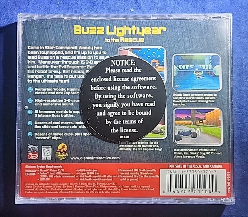 1999 DISNEY/PIXAR TOY STORY 2: BUZZ LIGHTYEAR TO THE RESCUE PC GAME ...
