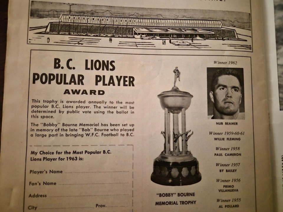 Toronto-BC Lions Aug 19-1963 CFL Program includes Norm Fieldgate photo ...