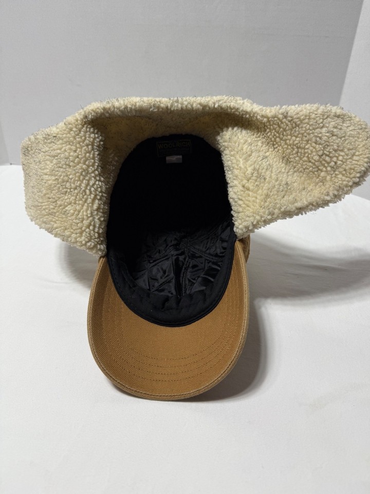 Woolrich Baseball Hunting Cap Hat Sherpa Ear Flaps Canvas Beige | eBay