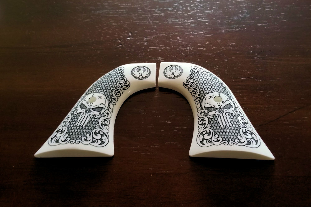 Ivory Ruger Super Blackhawk custom 3D engraved Grips Scroll Skull ...