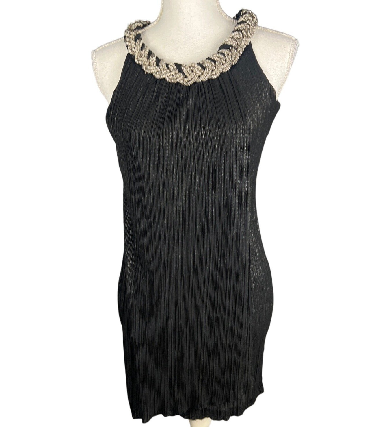 Donna Rico Metallic Embellished Neckline Mini Dress - Gem