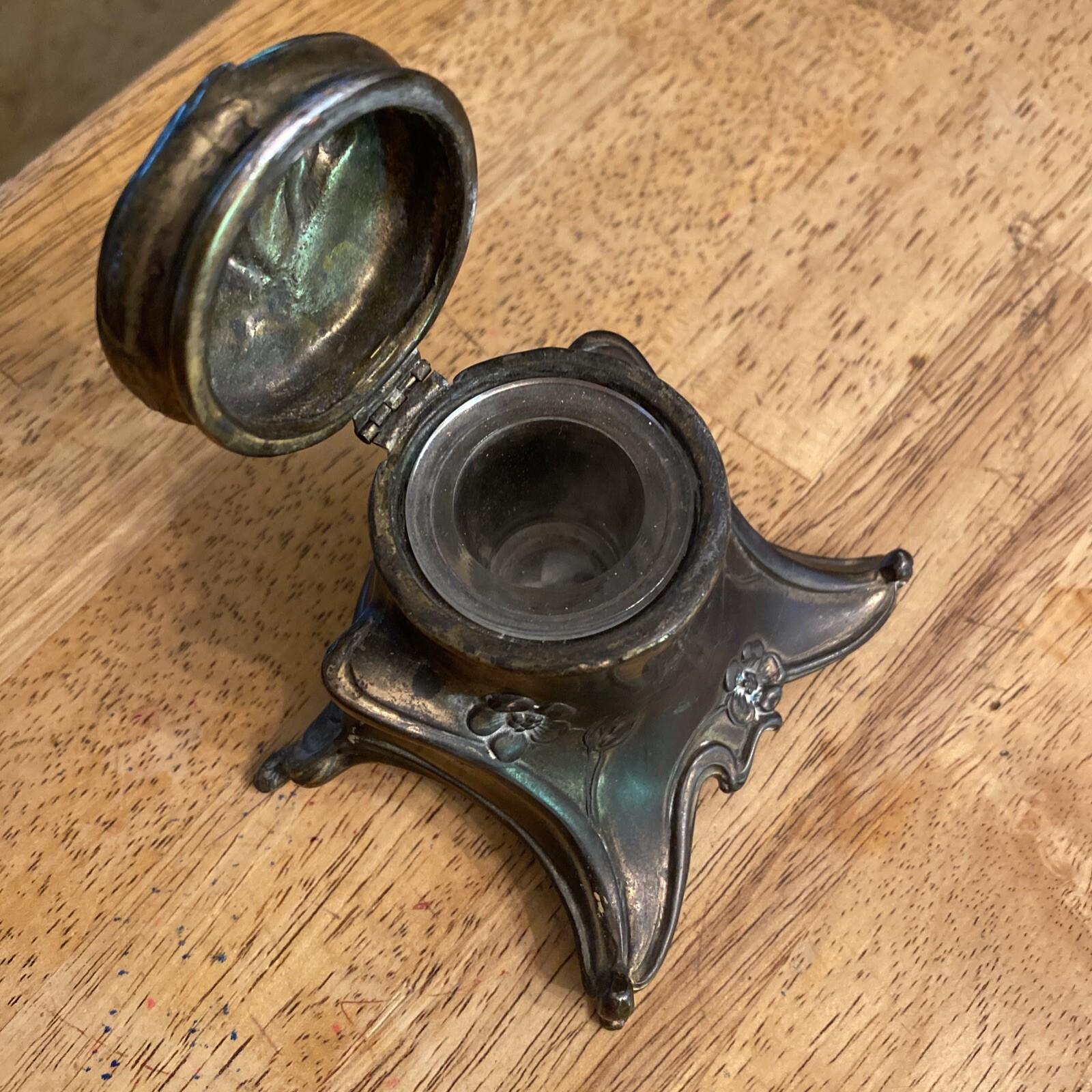 ANTIQUE INK WELL BRONZE BRASS Metal Ink Well DM READ FAIR WEEK 1906 ...