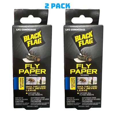2 Pack Black Flag Fly Paper Catches All Flying Insects Contains 8 Total ...