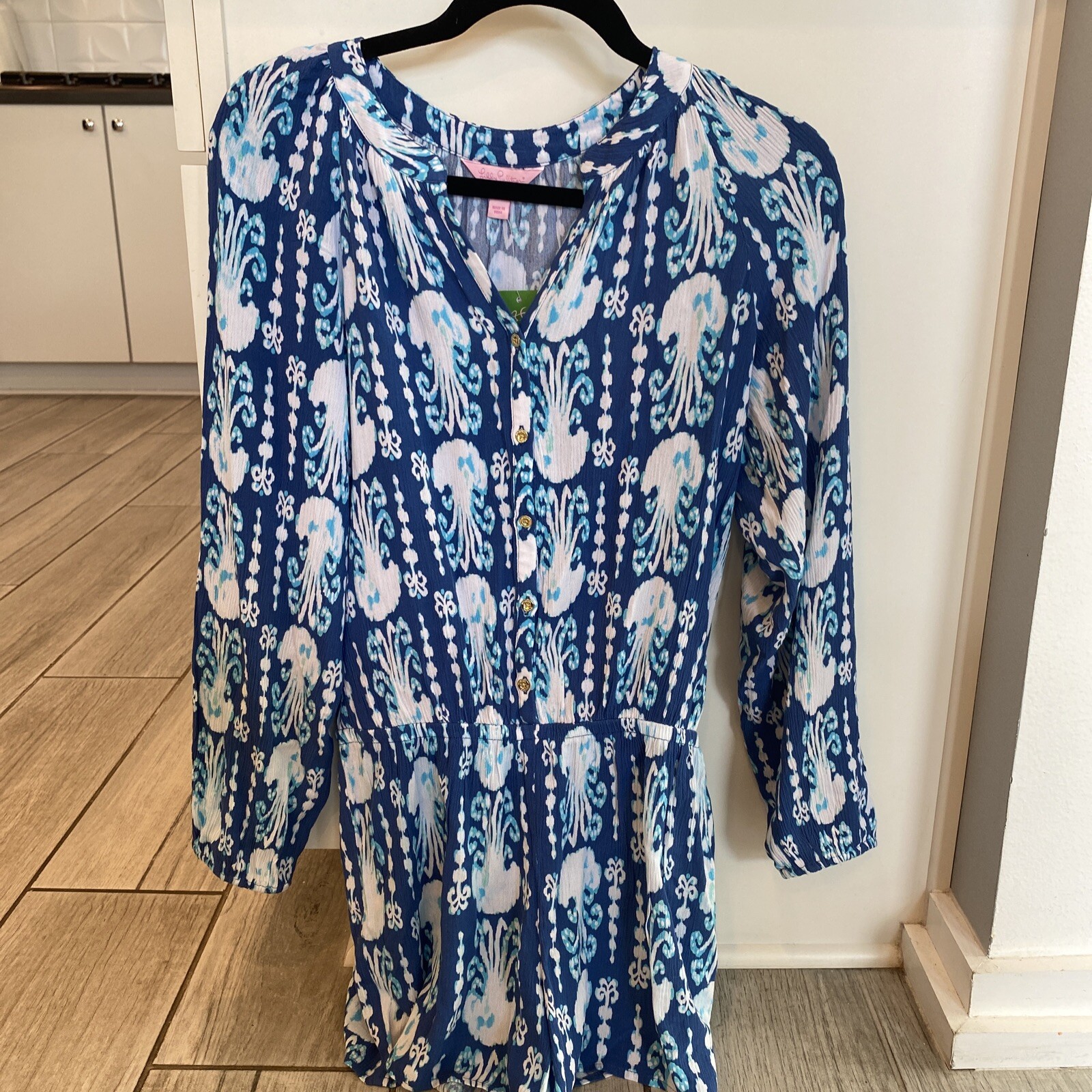 Lilly Pulitzer Get in Line octopus batik print gauze Elsa Romper M NWT ...