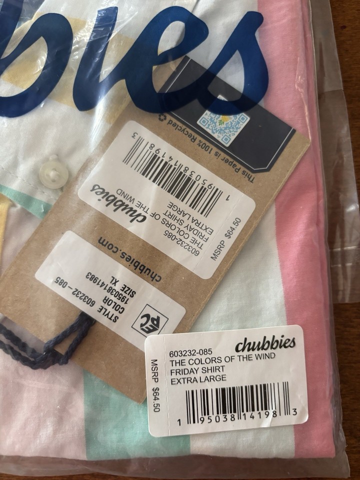 Chubbies XL Friday Button Front Shirt Colors of The Wind Stripe Retro ...