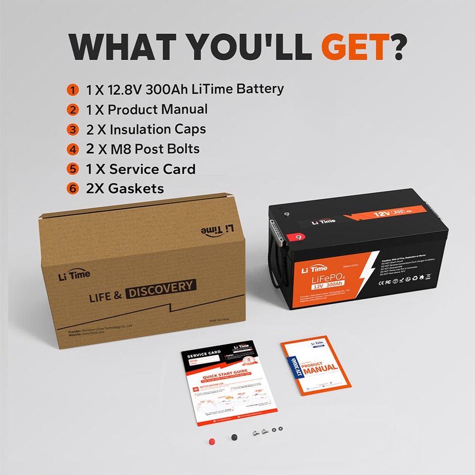 Litime 12V 300AH LiFePO4 Deep Cycle Lithium Battery 200A BMS for RV ...