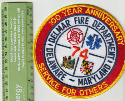 Delmar Fire Department DE/MD 74 100 Years old patch shipped from ...