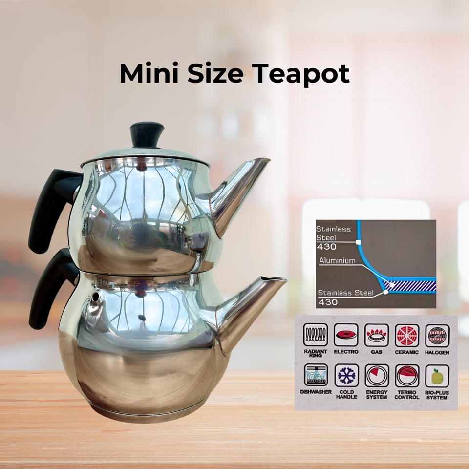 Traditional Teapot Stainless Steel Caydanlik Turkish Double Kettles XS ...