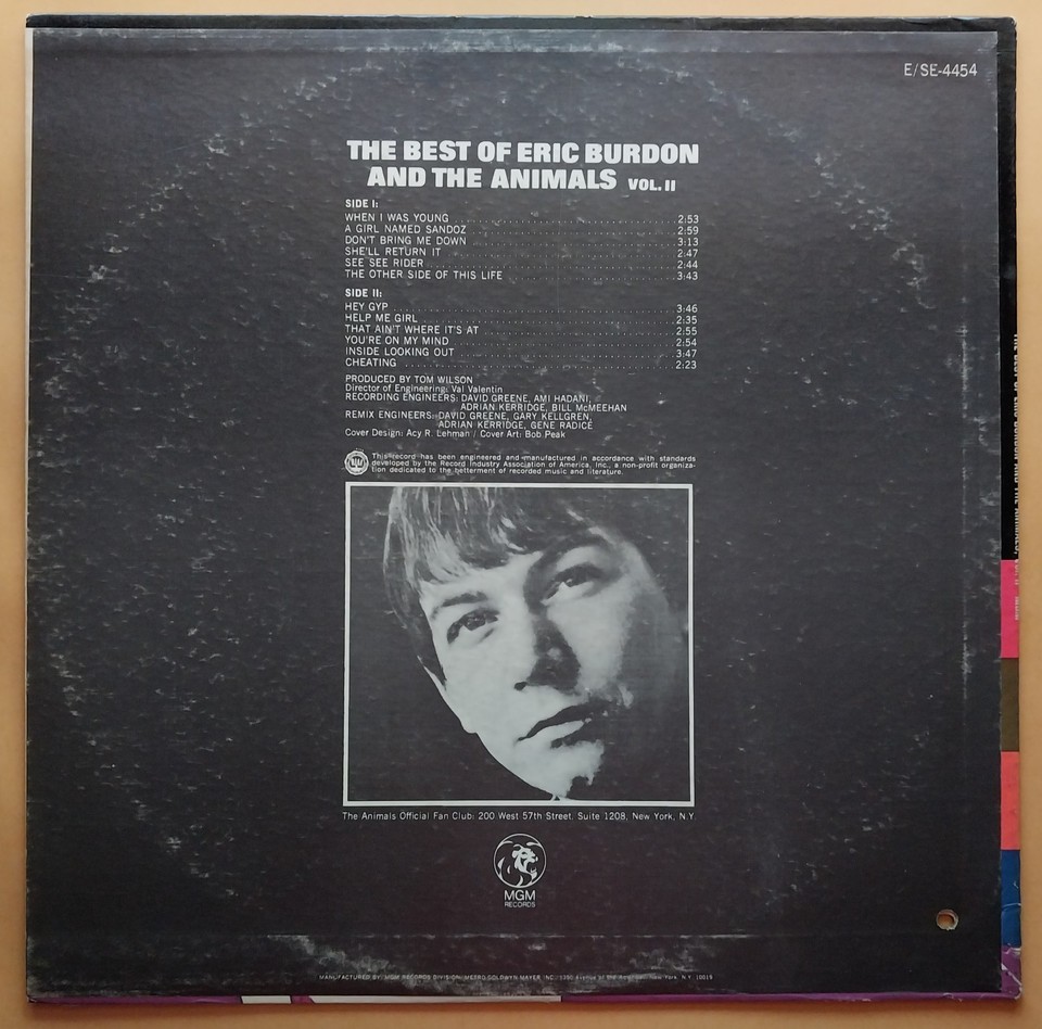 THE BEST OF ERIC BURDON AND THE ANIMALS VOL 2 LP (MGM SE 4454 STEREO ...