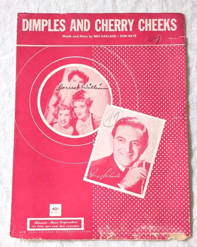 Dimples And Cherry Cheeks Recorded By the Andrew Sisters 1951 Sheet Music | eBay