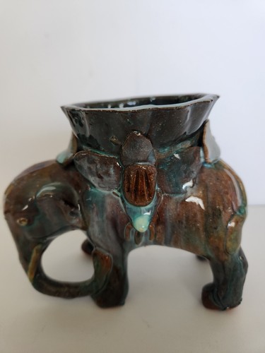 Hand Crafted Red Clay Art Pottery Elephant Planter With Drip Glaze | eBay