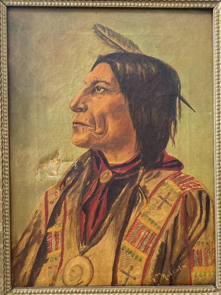 🔥 Historic Antique 19th Native American Indian Painting - Chief WOLF ...