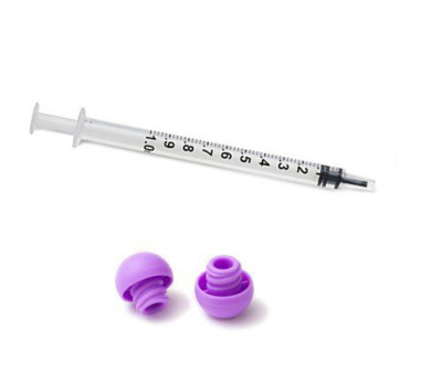 1ml Oral Syringes with End caps - 50 white syringes 50 PURPLE Caps (No ...