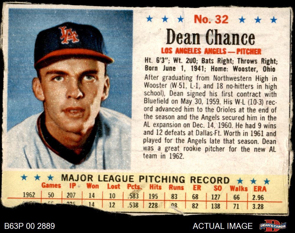 1963 Post Cereal #32 Dean Chance Angels 1 - POOR | eBay