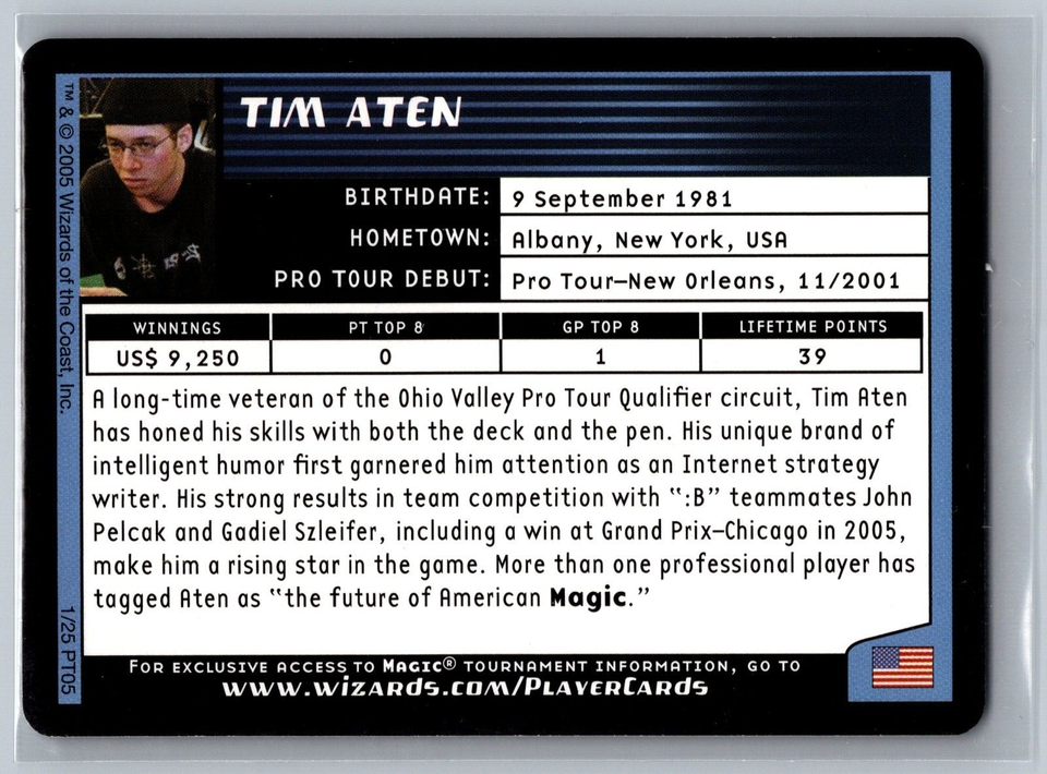 2005 Magic The Gathering Tim Aten #1/25 Pro Tour Card MTG TCG CCG | eBay
