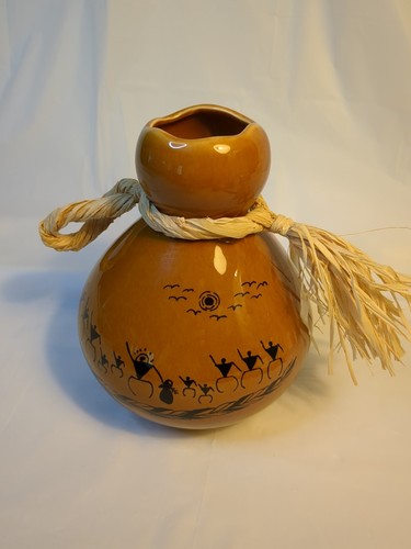 Vintage Nakayama Hawaii Pottery/Ceramic Ipu Gourd Vase with Petroglyphs ...