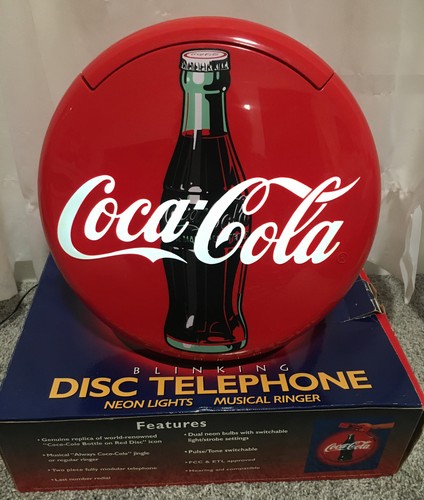 1996 COCA COLA DISC TELEPHONE Blinking Neon Musical Coke Phone 16x12 in ...