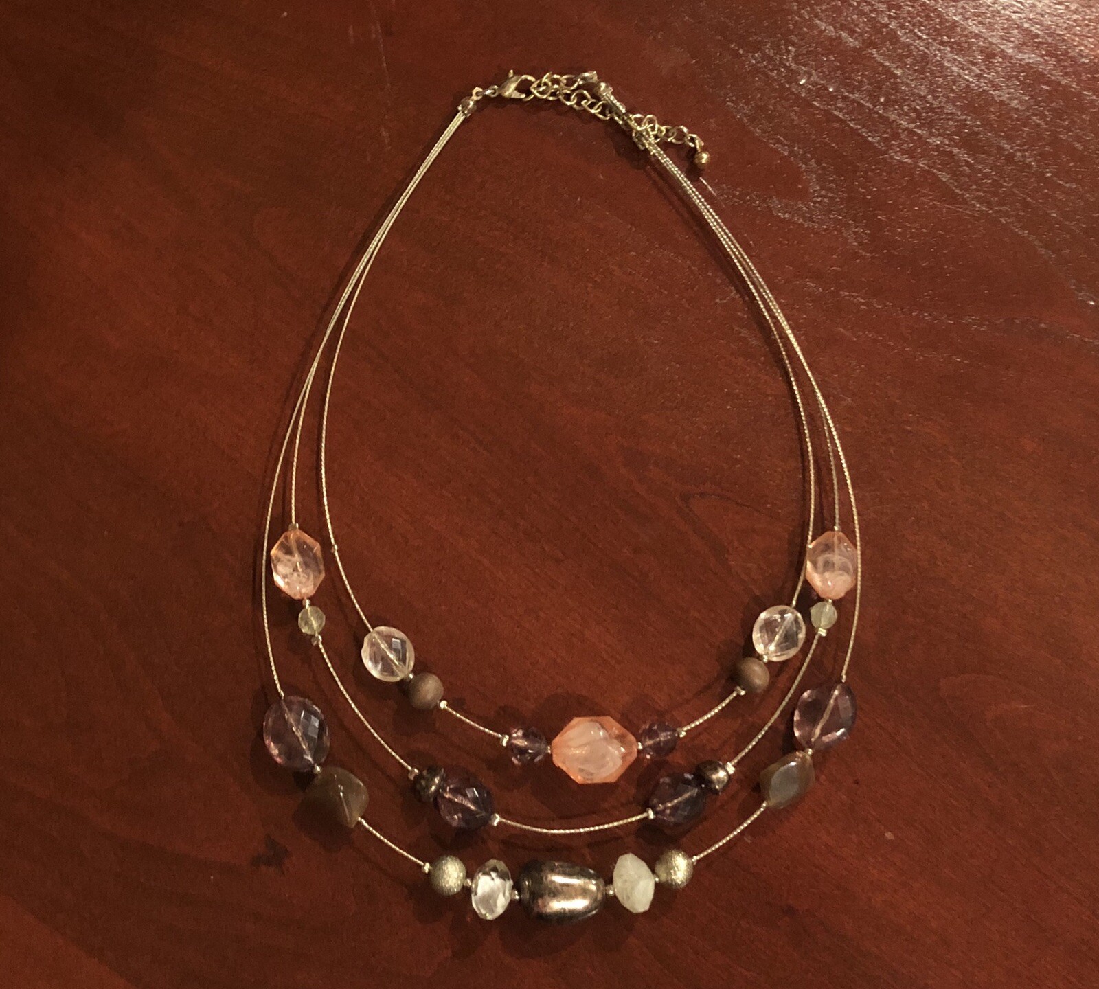 3 Strand Wire Necklace Crystal Peach Brown Gold Adjustable | eBay