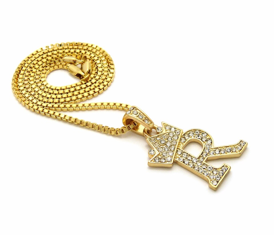 NEW ALPHABET INITIAL LETTERS PENDANT & 24" BOX CHAIN HIP HOP NECKLACES ...