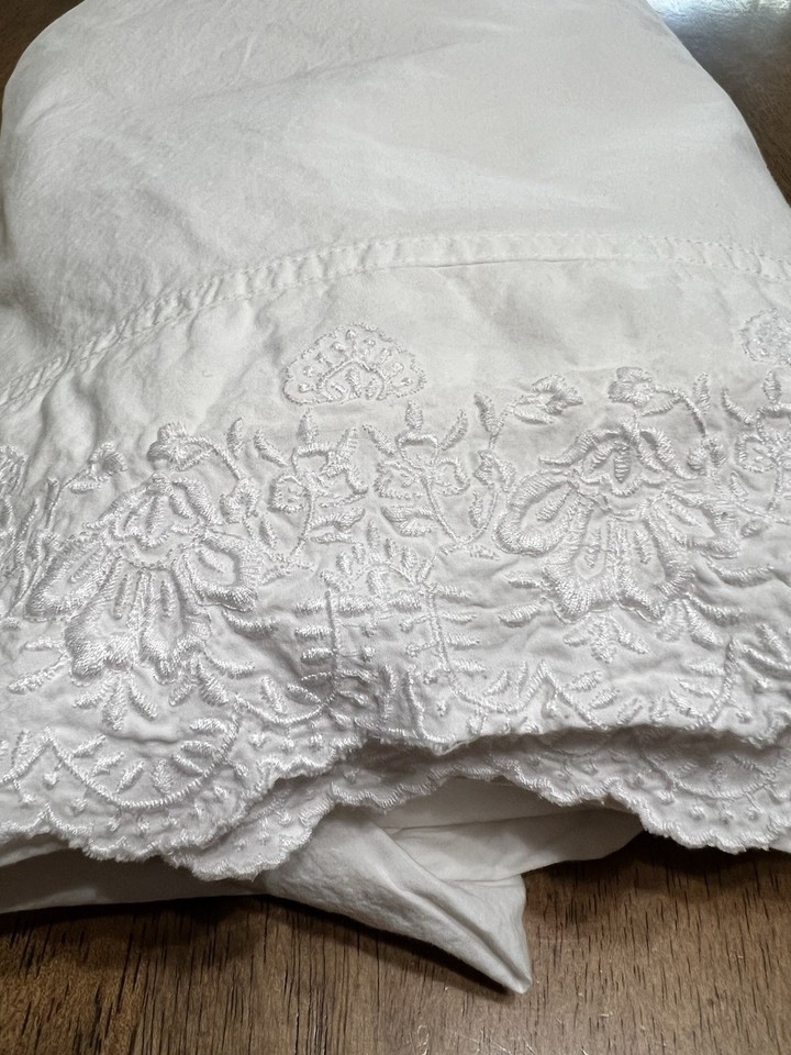 Simply Shabby Chic Flat Full Size Sheet 100% Cotton White Embroidered ...