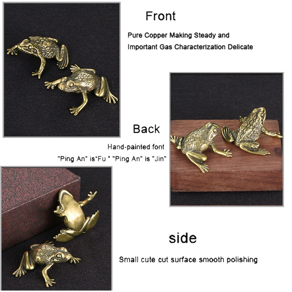 2PCS Solid Brass Frog Copper Figurines Statue Office Garden Ornament ...