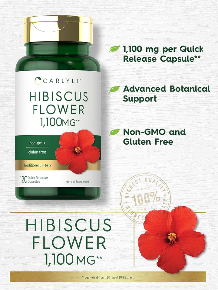 Hibiscus Flower Extract 1100 Mg 120 Capsules Non-Gmo, Gluten Free ...