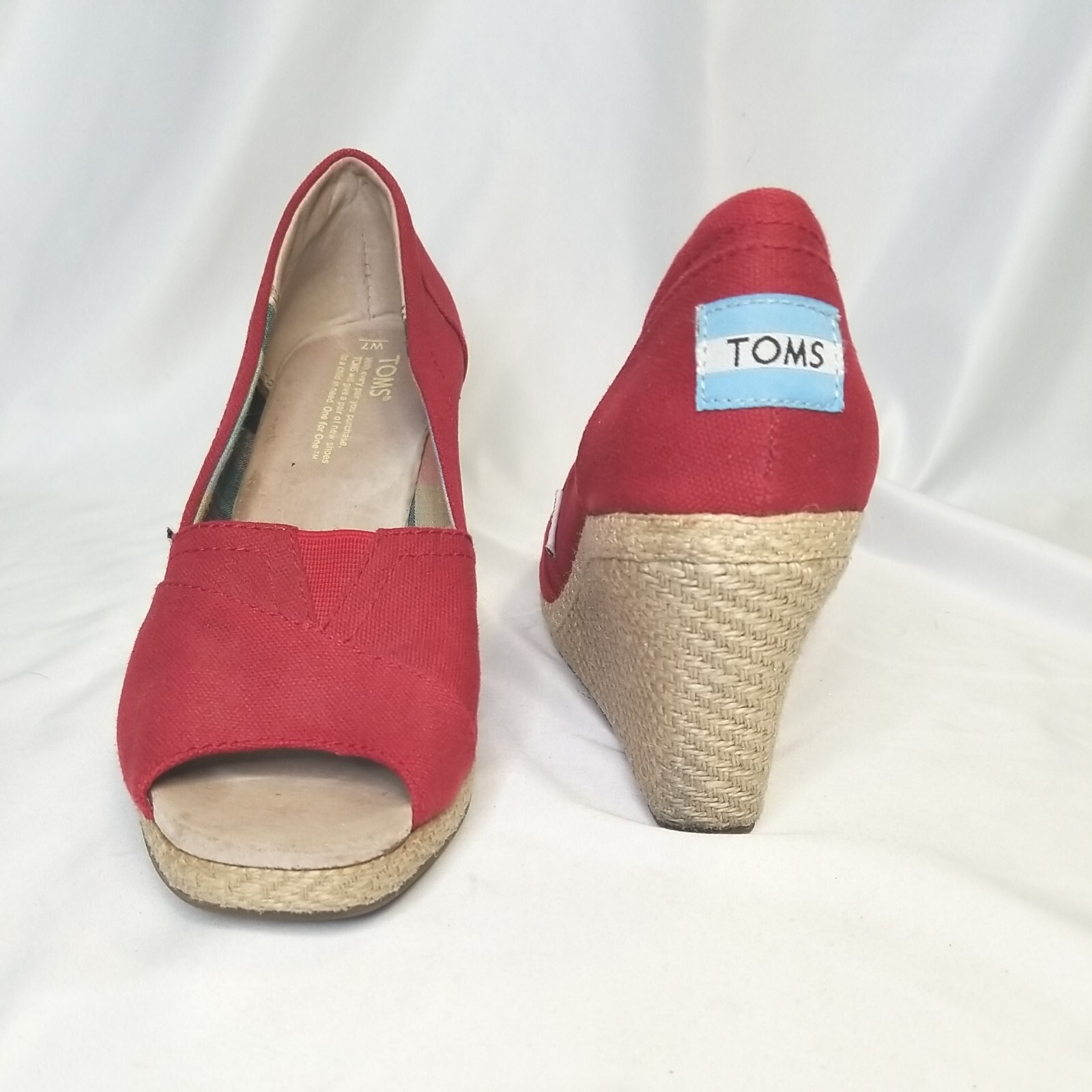 Toms Women's Red Canvas Heels Open Toe Wedge Shoes 7. M Open Toe | eBay
