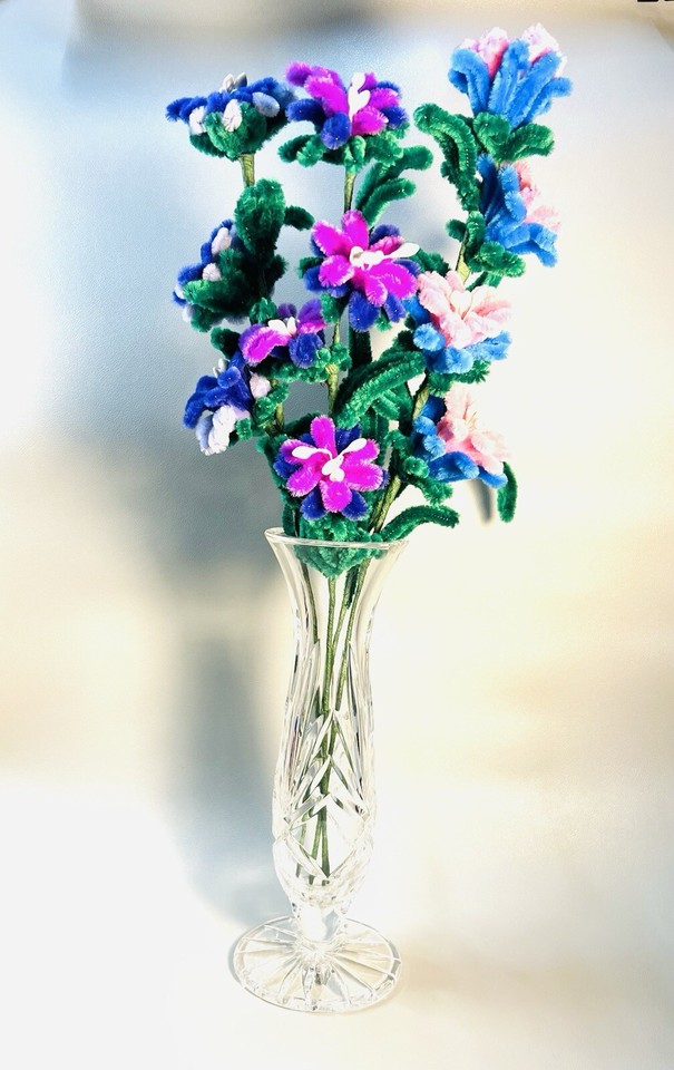 Pipe Cleaners Flowers Bouquet In The Crystal Vase 16” Handmade | eBay