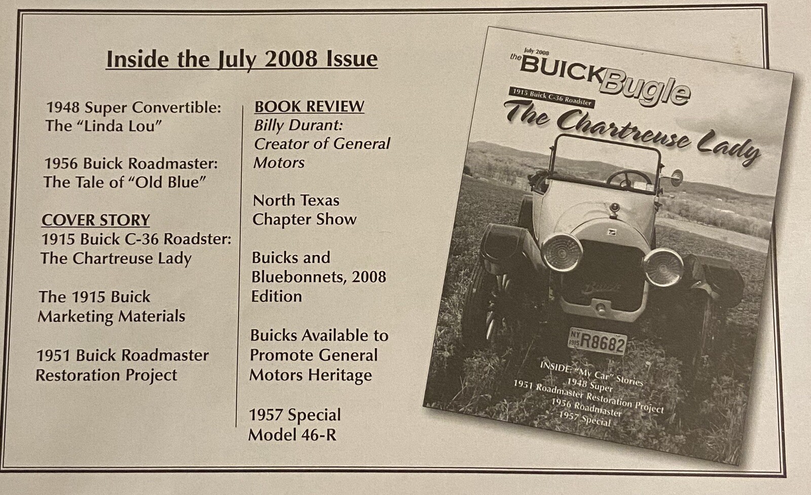 The Buick Bugle Car Magazine July 2008 1915 C-36 Roadster | eBay