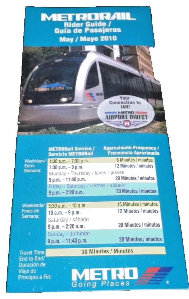 MAY 2010 HOUSTON TEXAS METRORAIL PUBLIC TIMETABLE | eBay