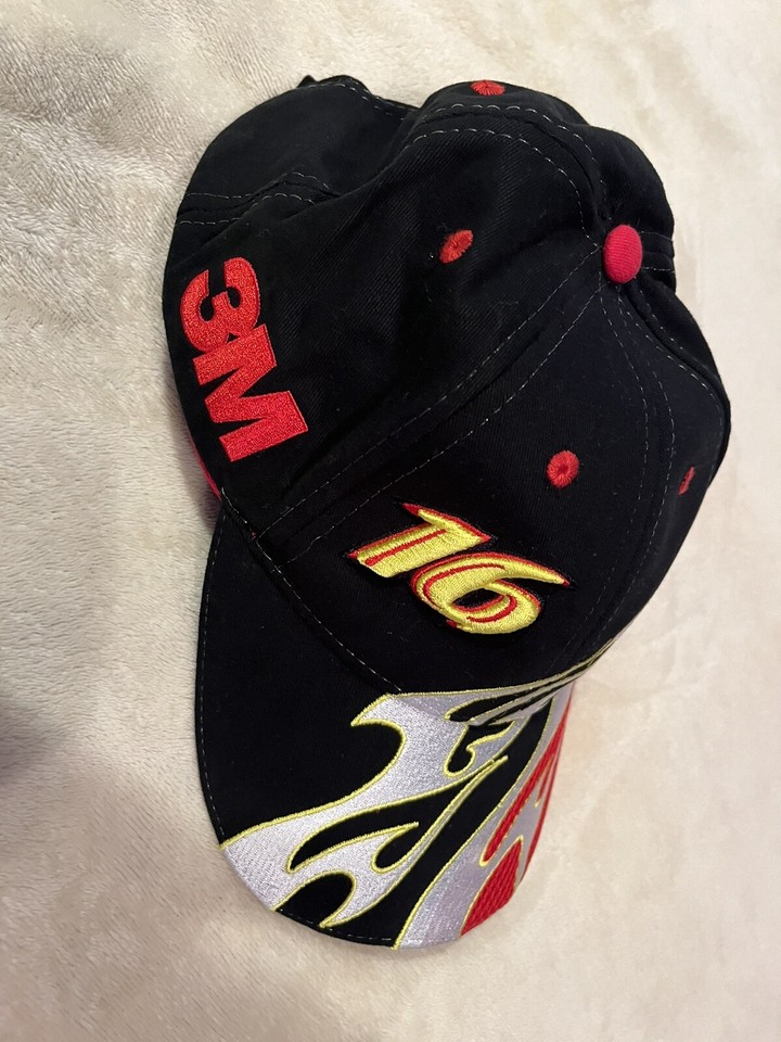 Nascar Hat Cap Strap Black Red Greg Biffle Racing 3M Flames Chase Mens ...