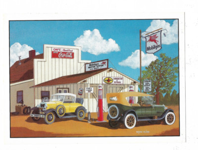 AUTO CLASSICS OF THE 20'S BY STAN CLINE---5" X 7" LITHOGRAPH--MOBILGAS ...