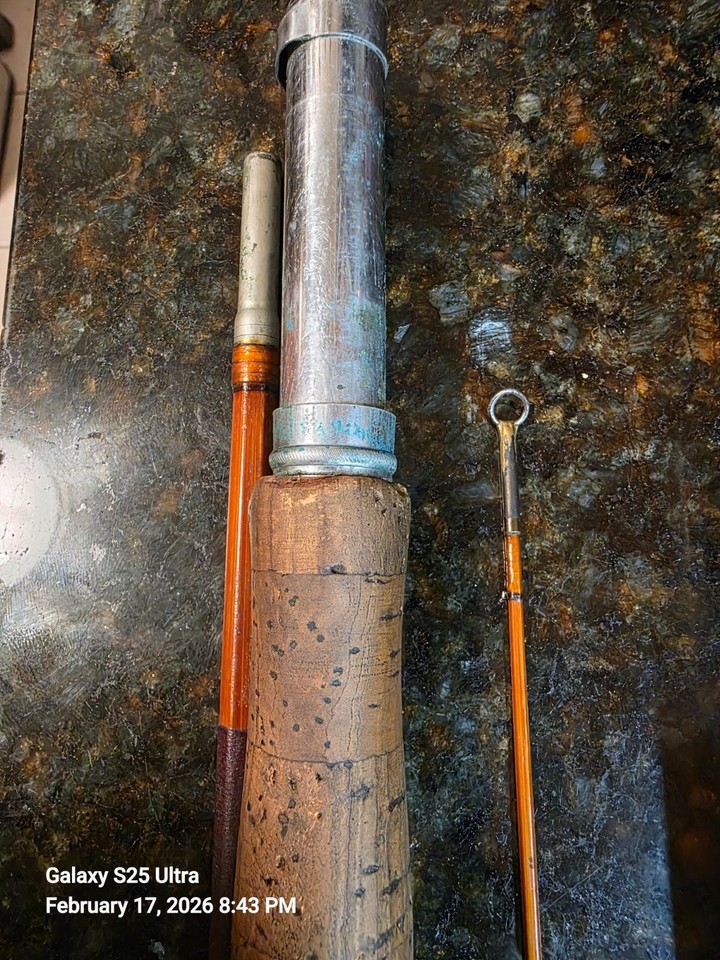VINTAGE BAMBOO FLY FISHING ROD 8.5' WITH ALUMINUM CASE & CLOTH SLEEVES ...