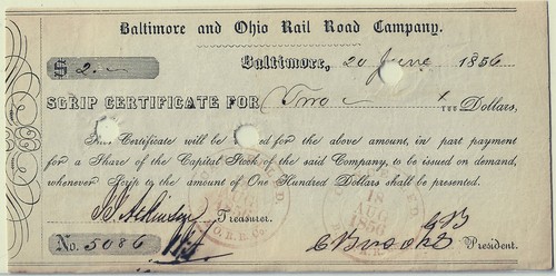 1856 $2 B & O Railroad Scrip, Chauncey Brooks Signed Note | eBay
