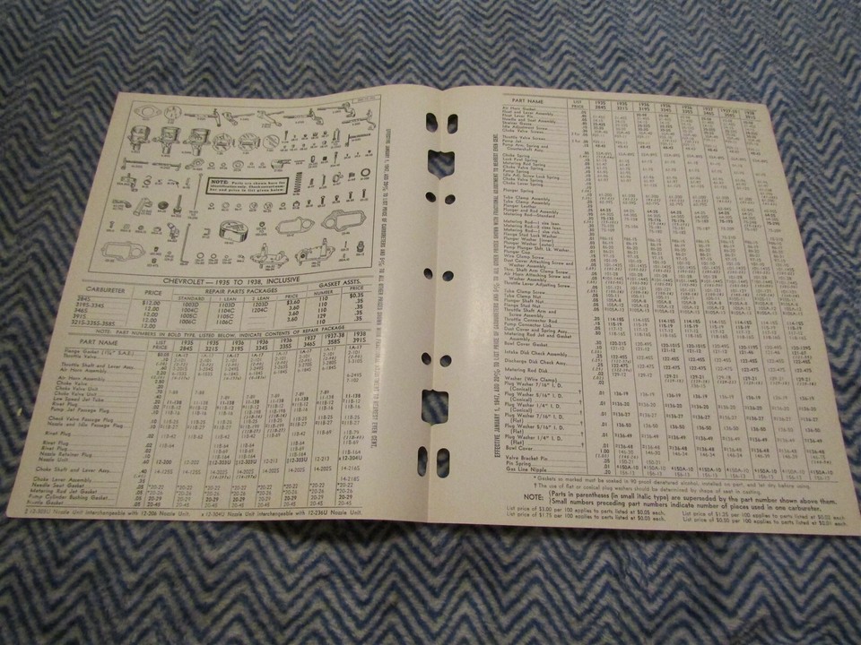 HOLLEY CARBURETOR DATA SPEC CHART 1935 - 1938 CHEVROLET | eBay